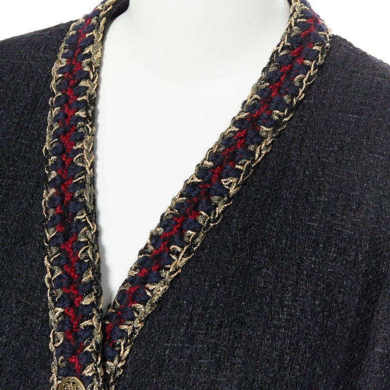 runway CHANEL 10A Paris-Shanghai black lacquered tweed crochet trim ...