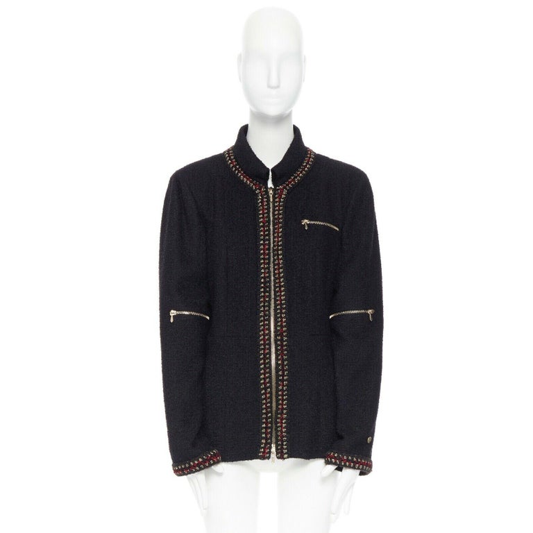runway CHANEL 10A Paris-Shanghai black tweed red gold crochet trim ...