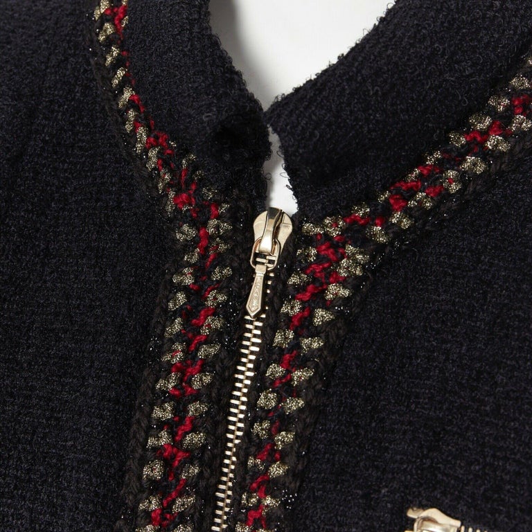 runway CHANEL 10A Paris-Shanghai black tweed red gold crochet trim ...