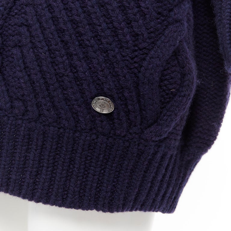 runway CHANEL 18A navy wool cashmere cable knit sailor collar sweater ...