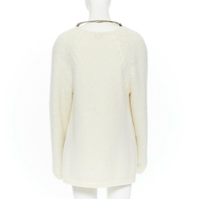 runway CHANEL 18A white alpaca knit dual patch pocket oversized sweater ...