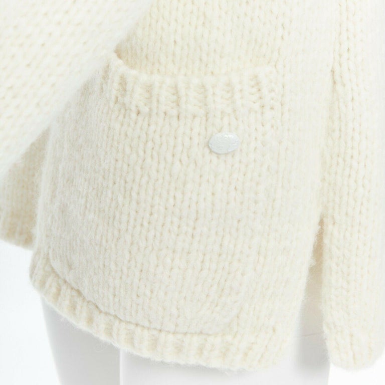 runway CHANEL 18A white alpaca knit dual patch pocket oversized sweater ...
