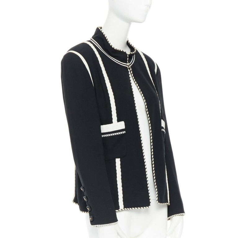 runway CHANEL 90P black nautical rope braid trim mandarin collar jacket ...