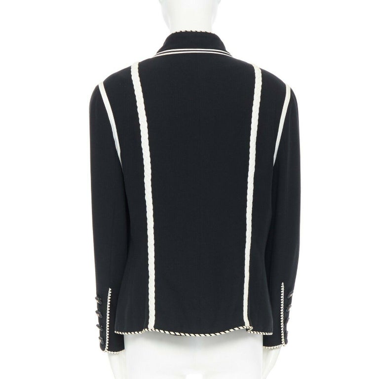 runway CHANEL 90P black nautical rope braid trim mandarin collar jacket ...