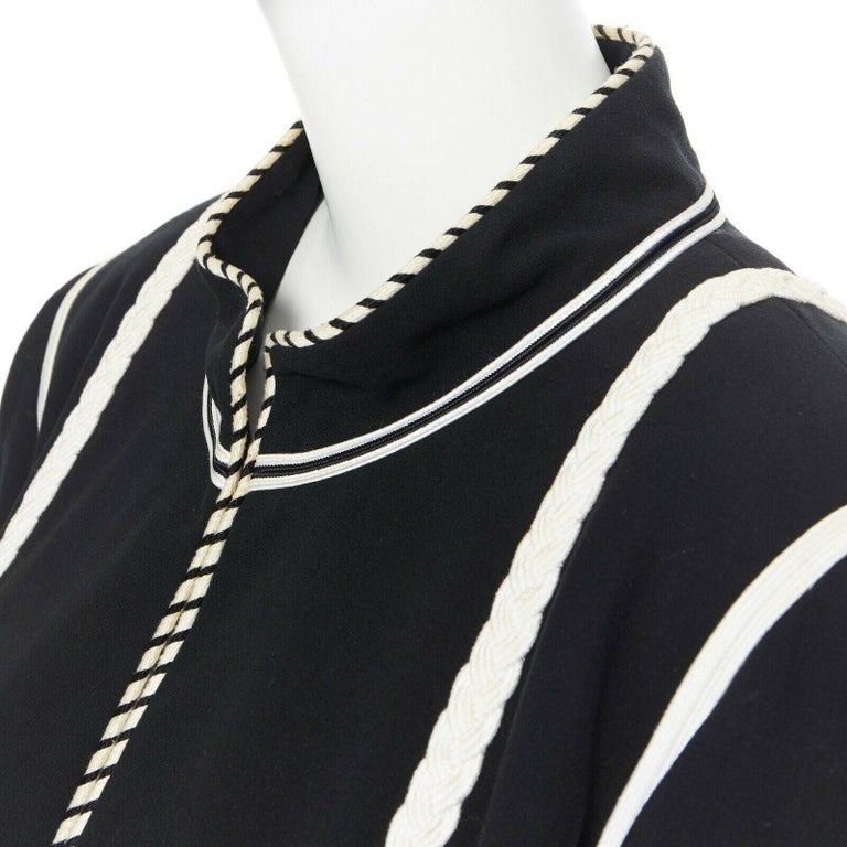 runway CHANEL 90P black nautical rope braid trim mandarin collar jacket ...