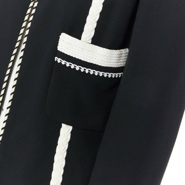 runway CHANEL 90P black nautical rope braid trim mandarin collar jacket ...