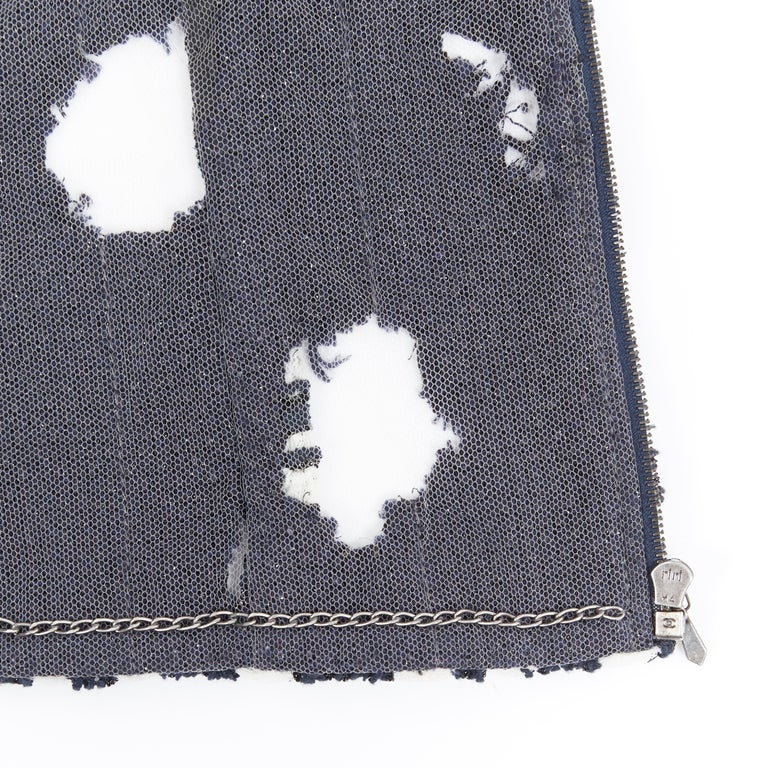 runway CHANEL SS11 navy blue tweed distressed holey tweed punk crop ...