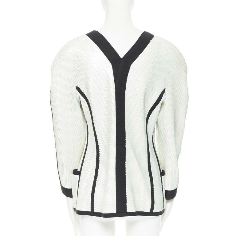 runway CHANEL SS91 white sequin black grosgrain trim scuba zipper ...