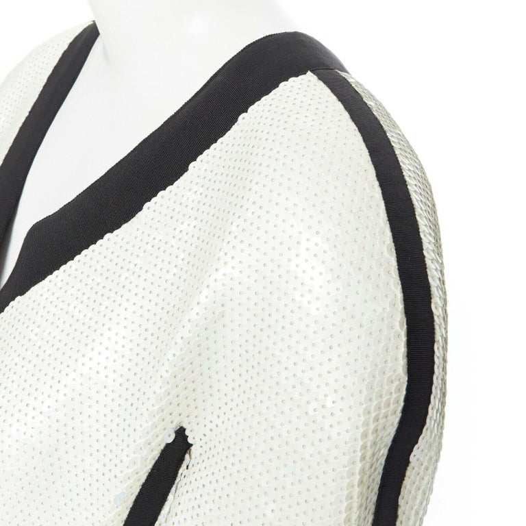 runway CHANEL SS91 white sequin black grosgrain trim scuba zipper ...