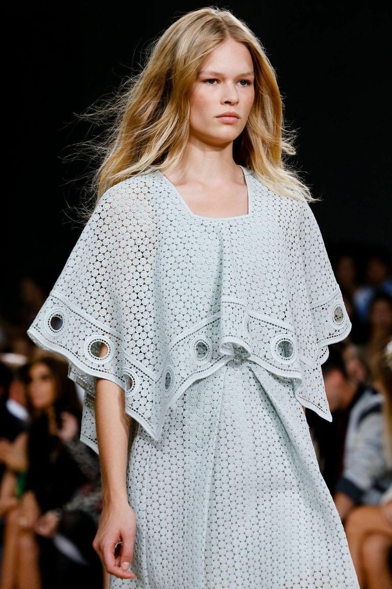 runway CHLOE SS15 teal blue crochet lace knit poncho capelet top FR36 ...