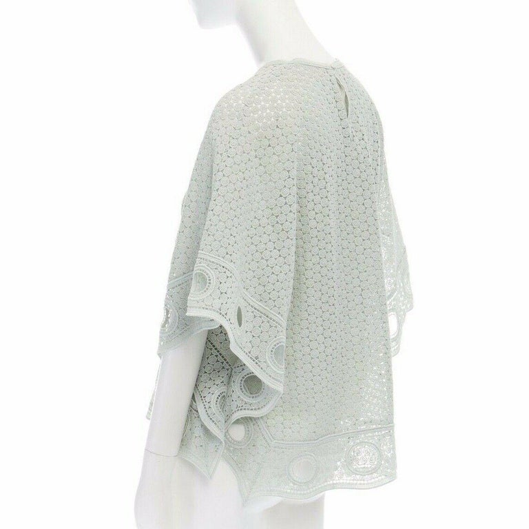 runway CHLOE SS15 teal blue crochet lace knit poncho capelet top FR36 ...