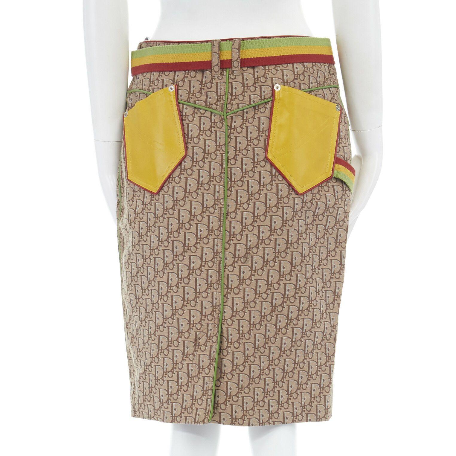 runway CHRISTIAN DIOR GALLIANO Vintage Rasta monogram belted trim skirt ...