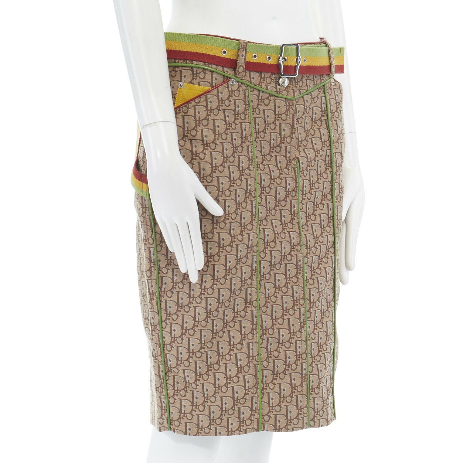 runway CHRISTIAN DIOR GALLIANO Vintage Rasta monogram belted trim skirt ...