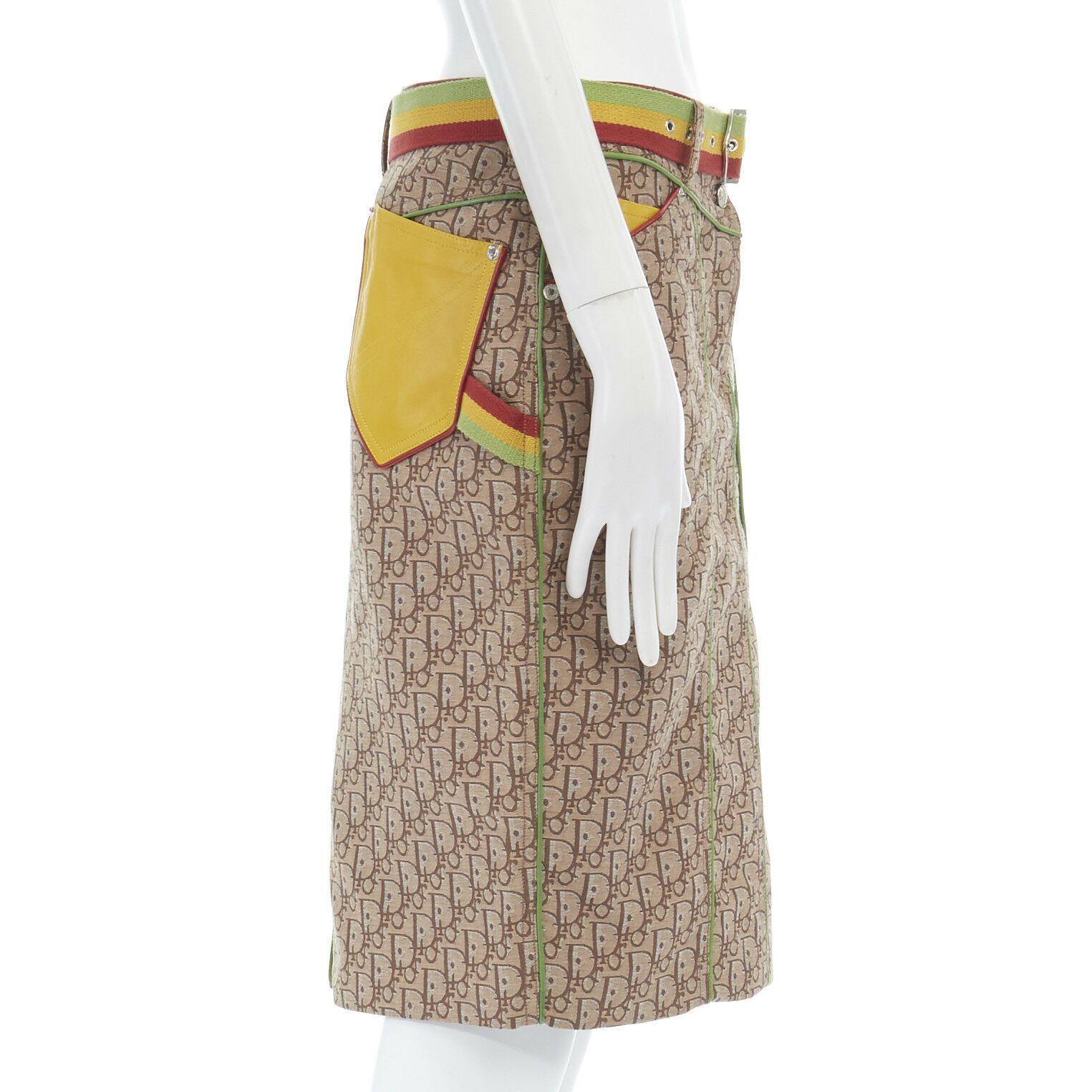 runway CHRISTIAN DIOR GALLIANO Vintage Rasta monogram belted trim skirt ...