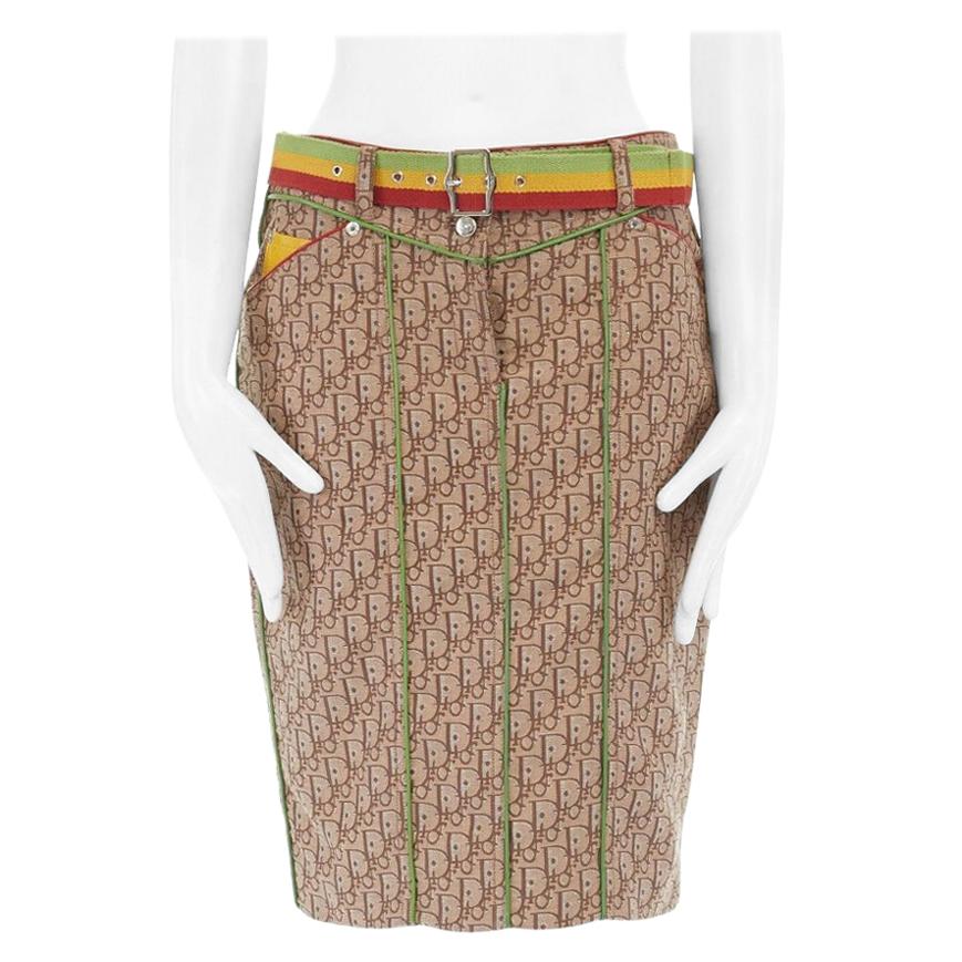 runway CHRISTIAN DIOR GALLIANO Vintage Rasta monogram belted trim skirt ...