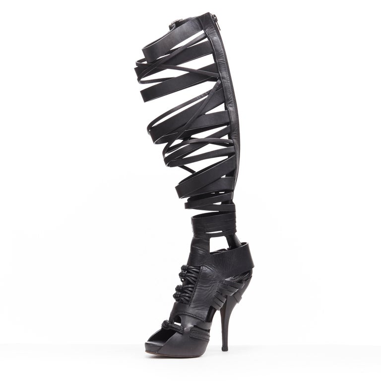 runway GIVENCHY TISCI black leather strappy peep warrior gladiator sandals EU37 at 1stDibs
