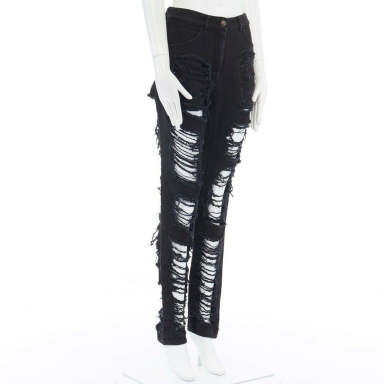 runway MARTIN MARGIELA SS08 black shredded extreme ripped jeans IT42 28 ...