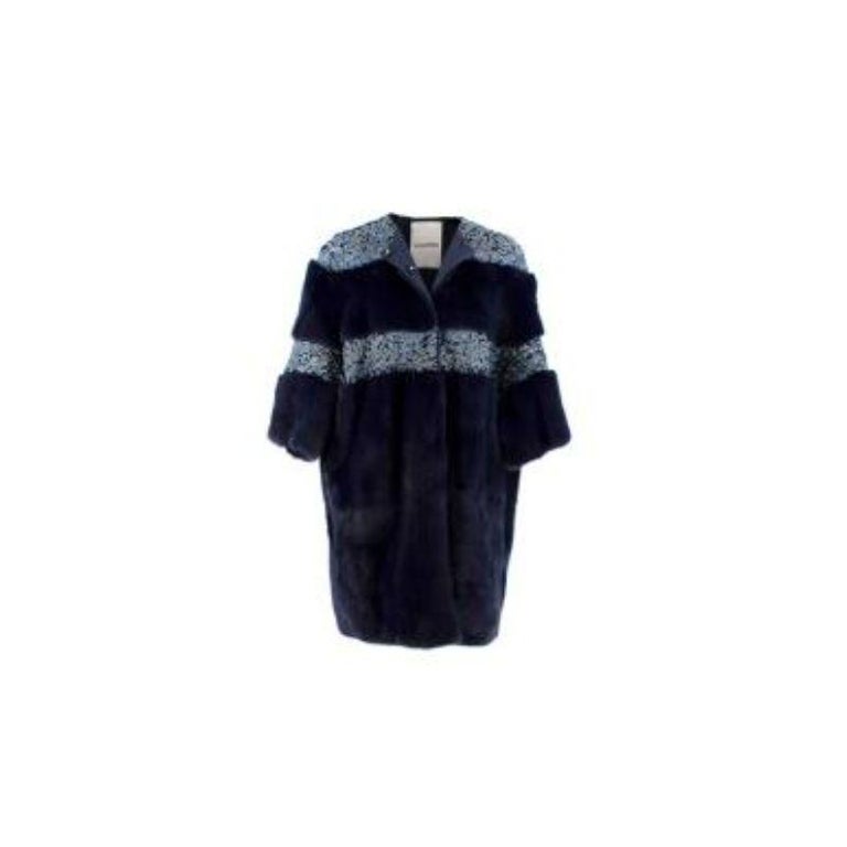 Runway Navy Floral Sequin Panelled Mink Fur Coat For Sale at 1stDibs