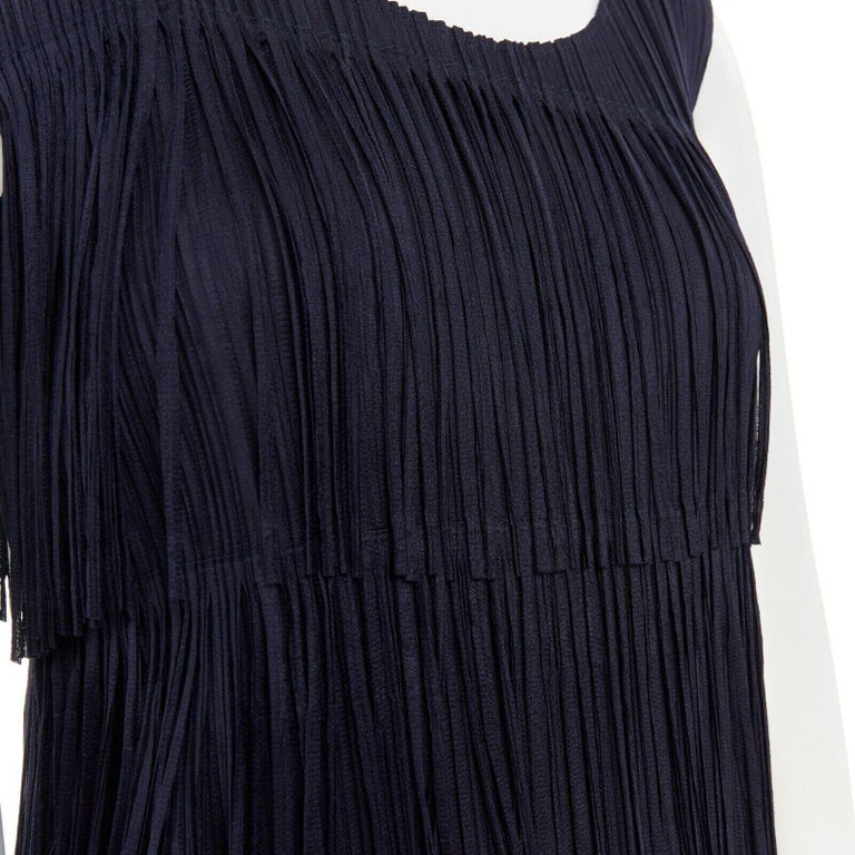 runway PLEATS PLEASE Issey Miyake navy pleated fringe tier flapper ...