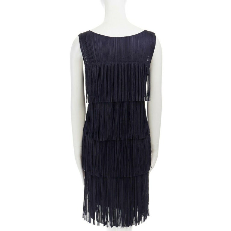 runway PLEATS PLEASE Issey Miyake navy pleated fringe tier flapper ...