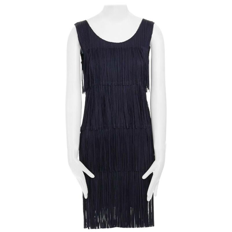 runway PLEATS PLEASE Issey Miyake navy pleated fringe tier flapper ...