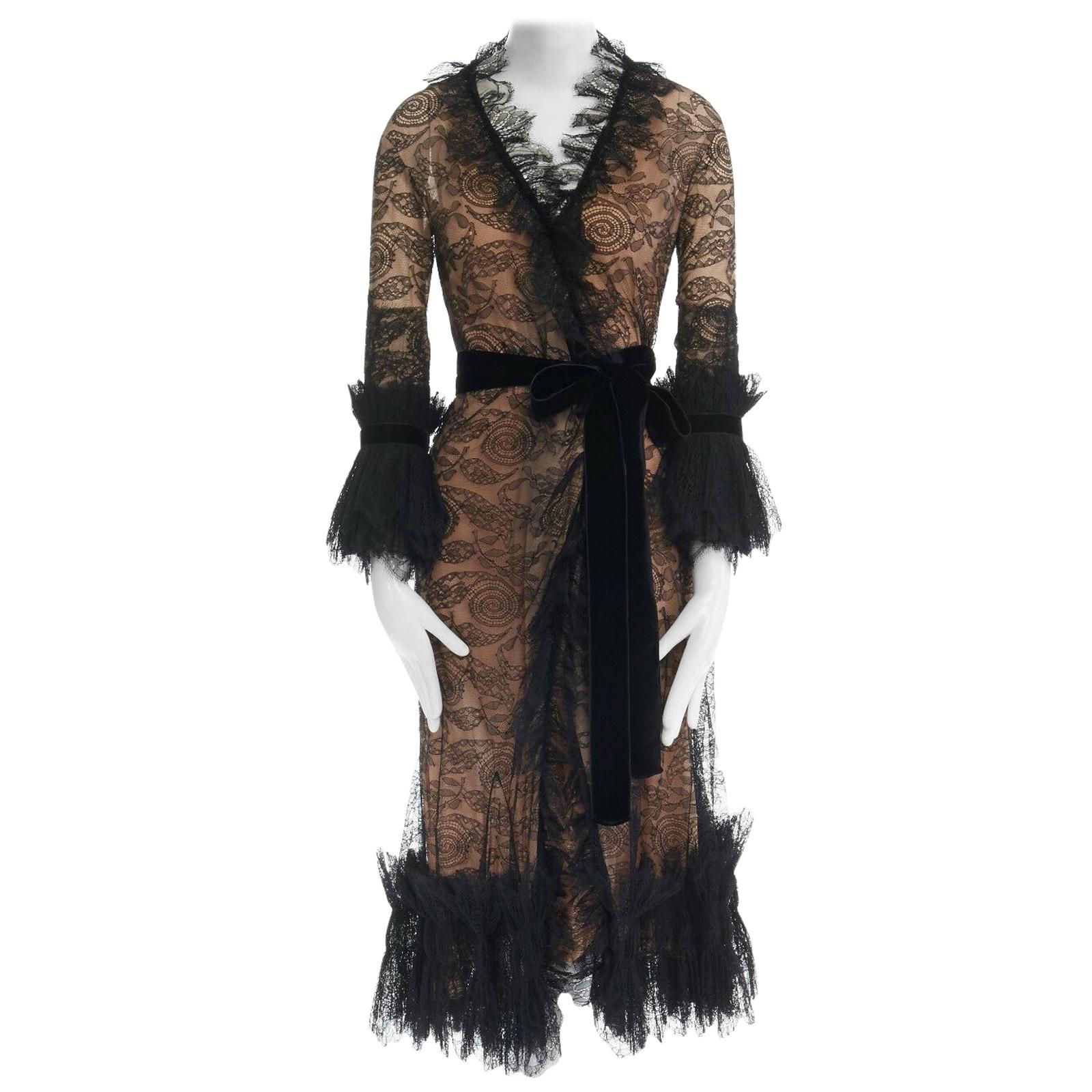 runway TOM FORD AW11 black lace pleated ruffle cuff velvet belted wrap ...
