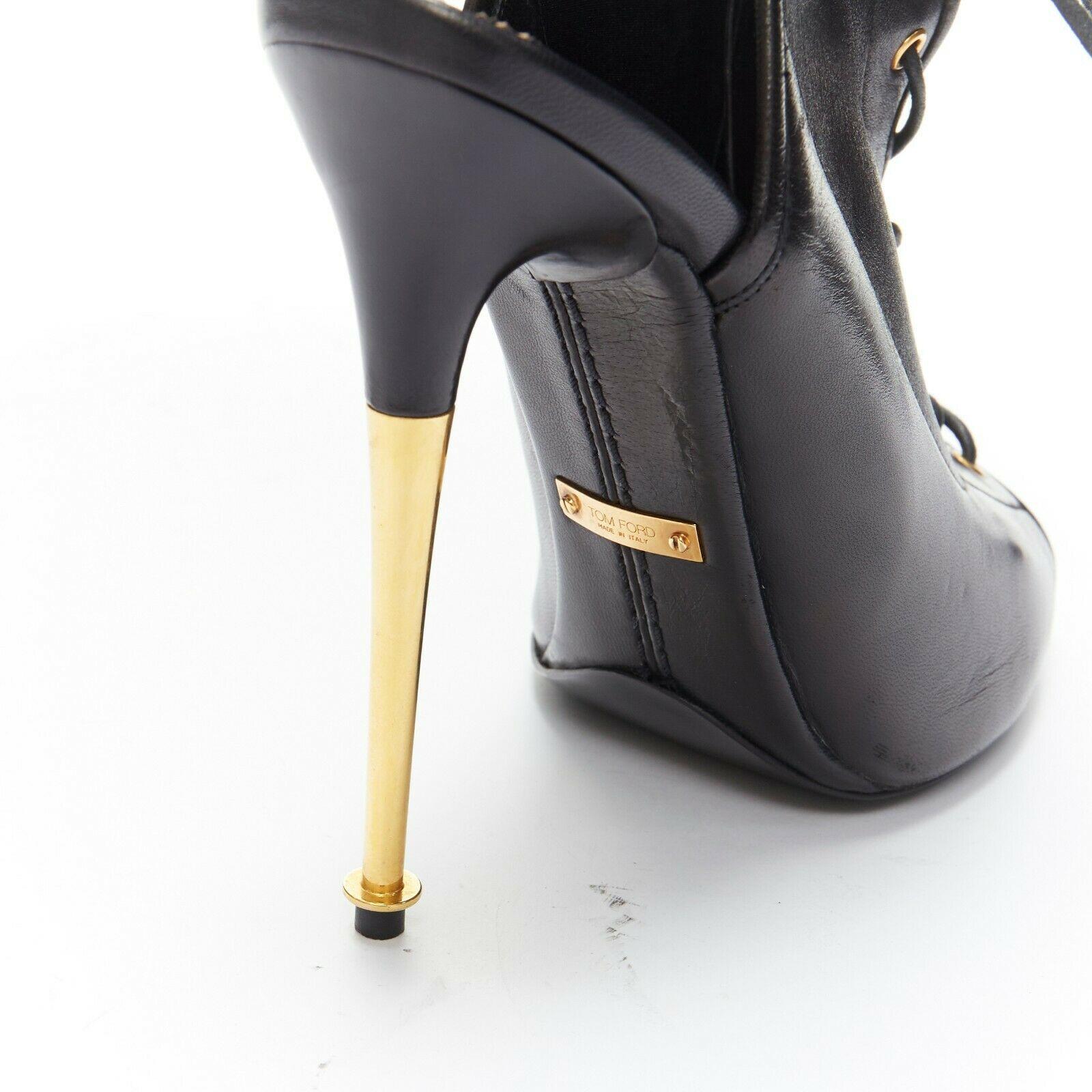 runway TOM FORD SS14 black gold metal stiletto heel lace-up open toe ...