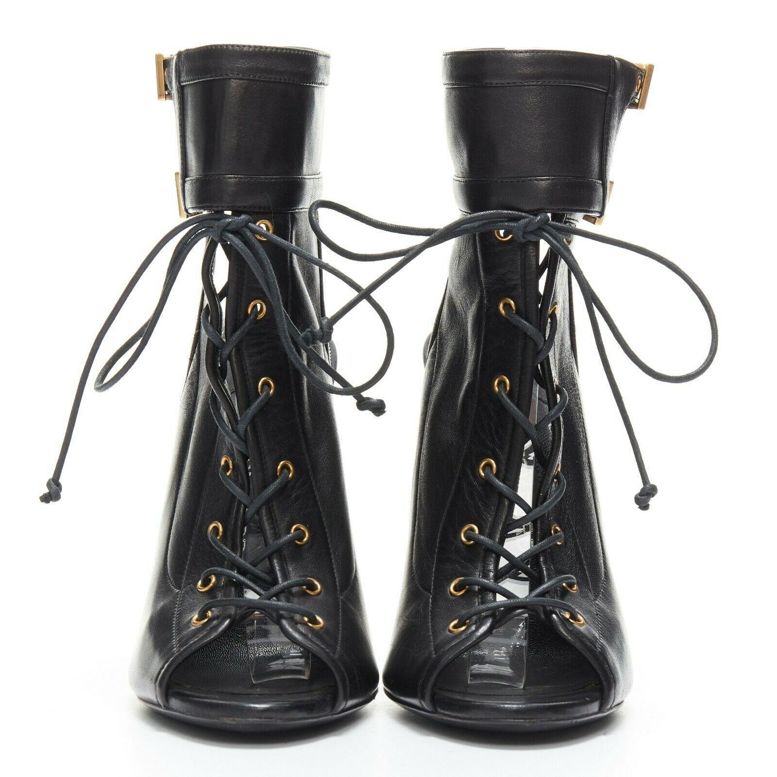 runway TOM FORD SS14 black gold metal stiletto heel lace-up open toe ...