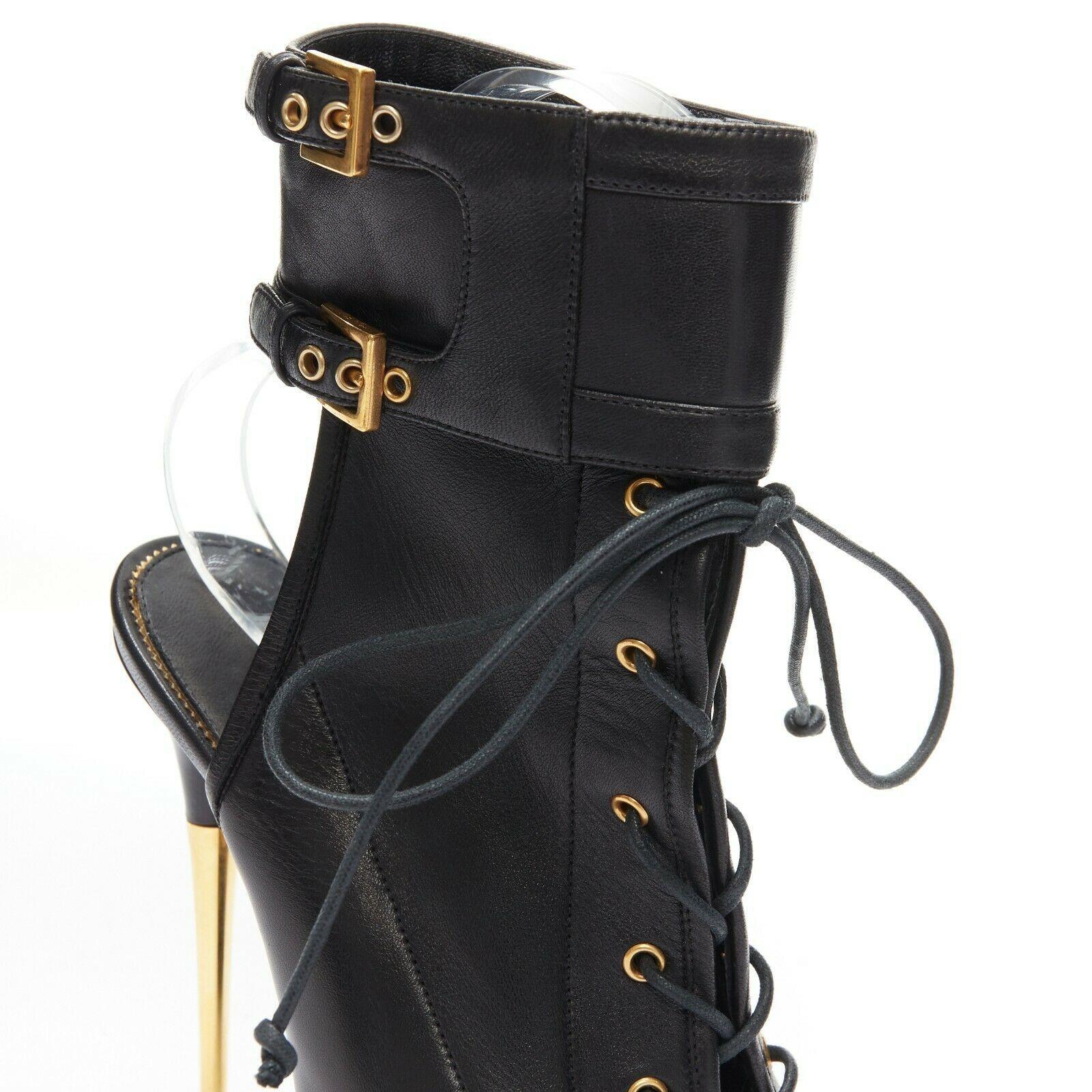 runway TOM FORD SS14 black gold metal stiletto heel lace-up open toe ...