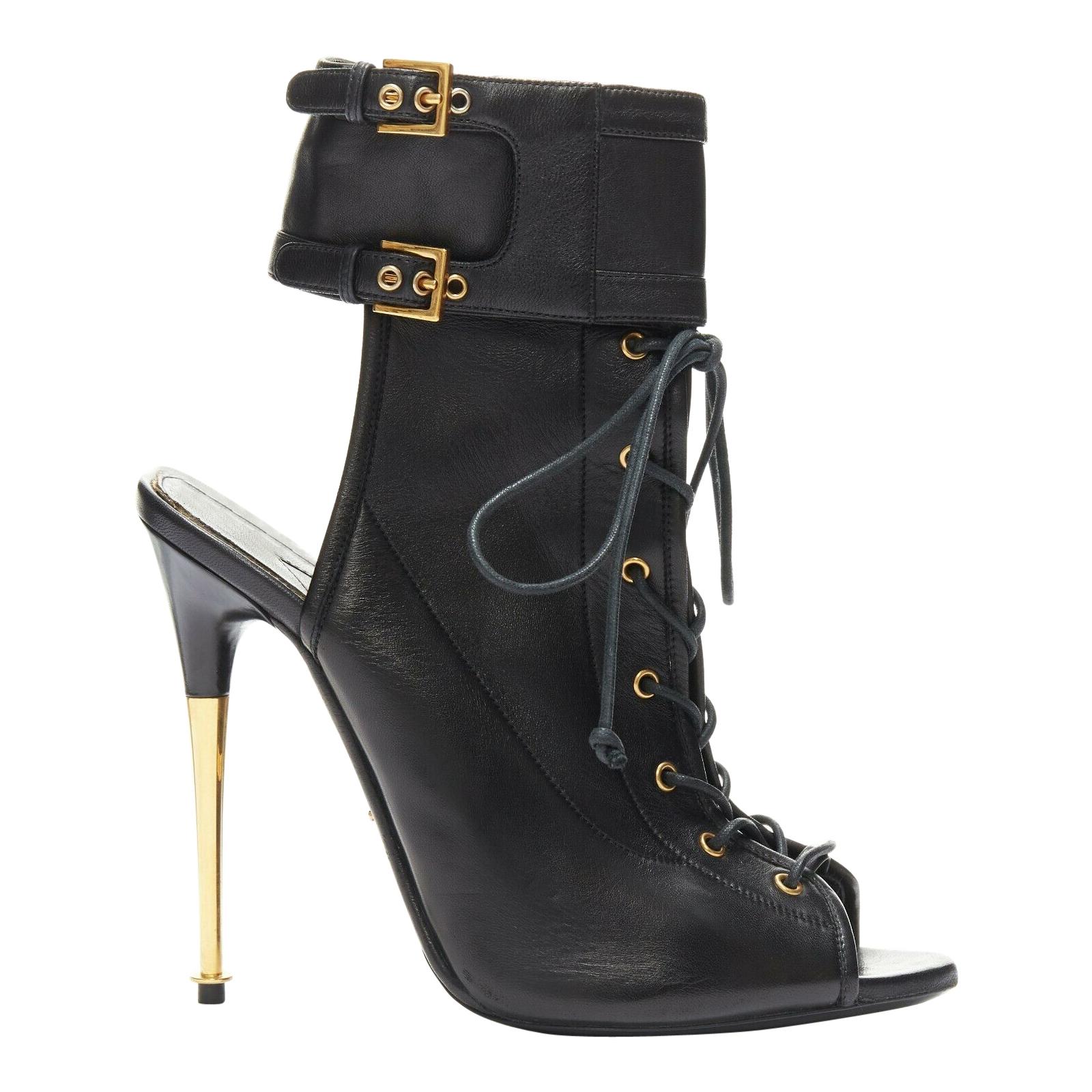 runway TOM FORD SS14 black gold metal stiletto heel lace-up open toe ...