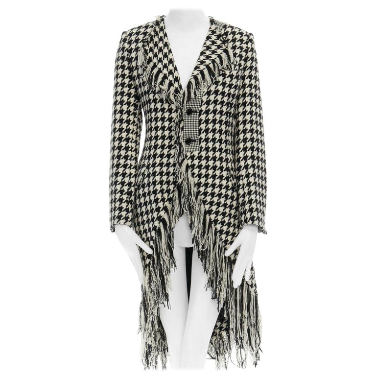 runway YOHJI YAMAMOTO AW2003 black white houndstooth wool fringe jacket ...