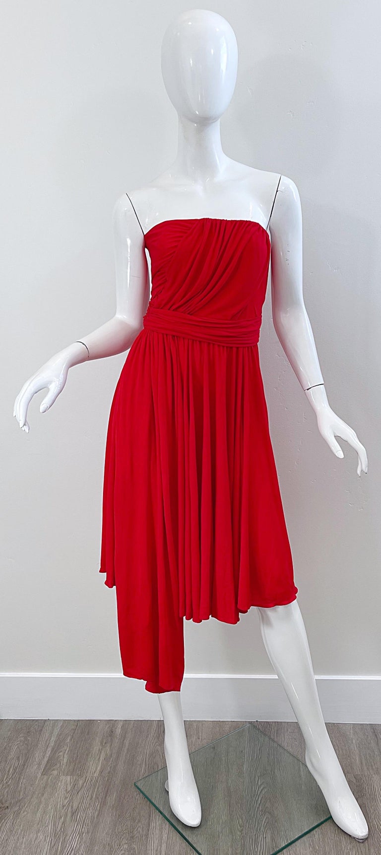Runway Yves Saint Laurent S/S 1989 Lipstick Red Rayon Jersey Strapless ...