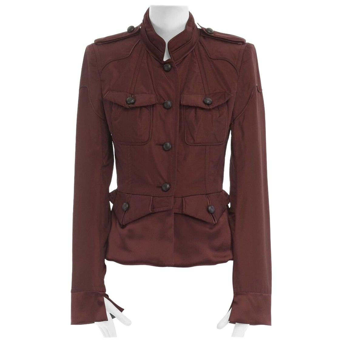 runway YVES SAINT LAURENT TOM FORD red padded silk hem military jacket ...
