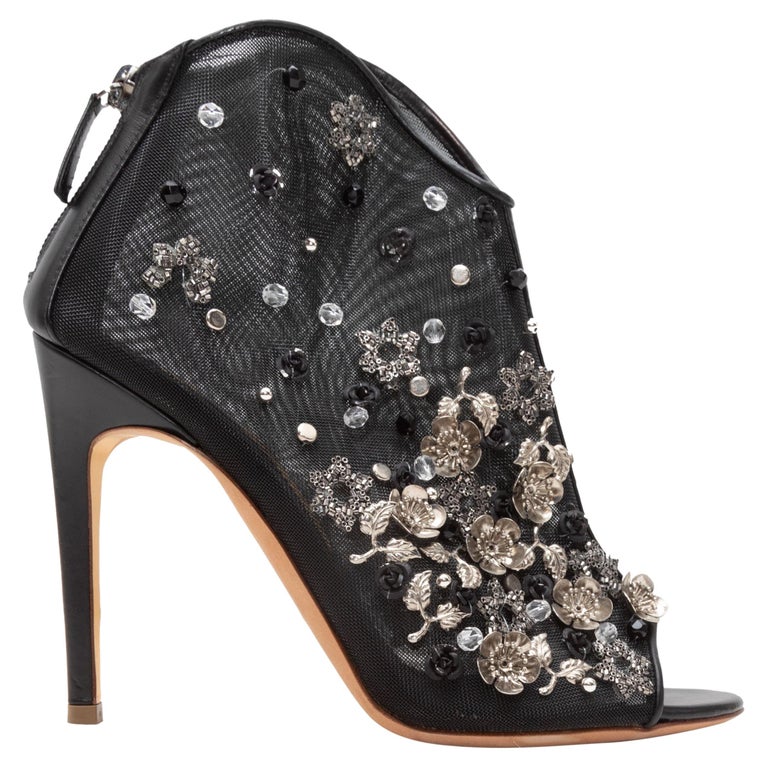 Rupert Sanderson Black Embellished Mesh Peep-Toe Booties For Sale at ...
