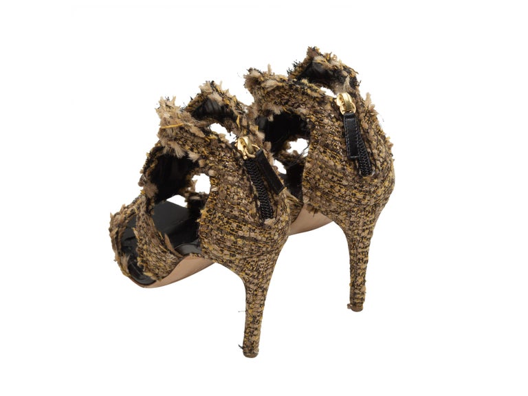 Rupert Sanderson Gold and Black Tweed Cutout Heels For Sale at 1stDibs