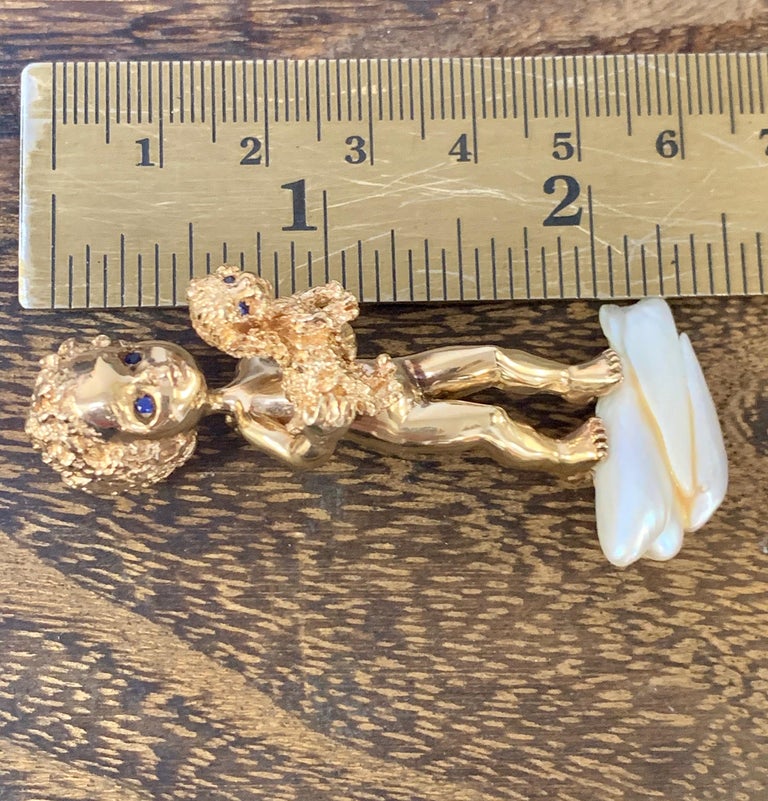 Ruser 14 Karat Yellow River Pearl and Sapphire Friday's Child and Dog ...