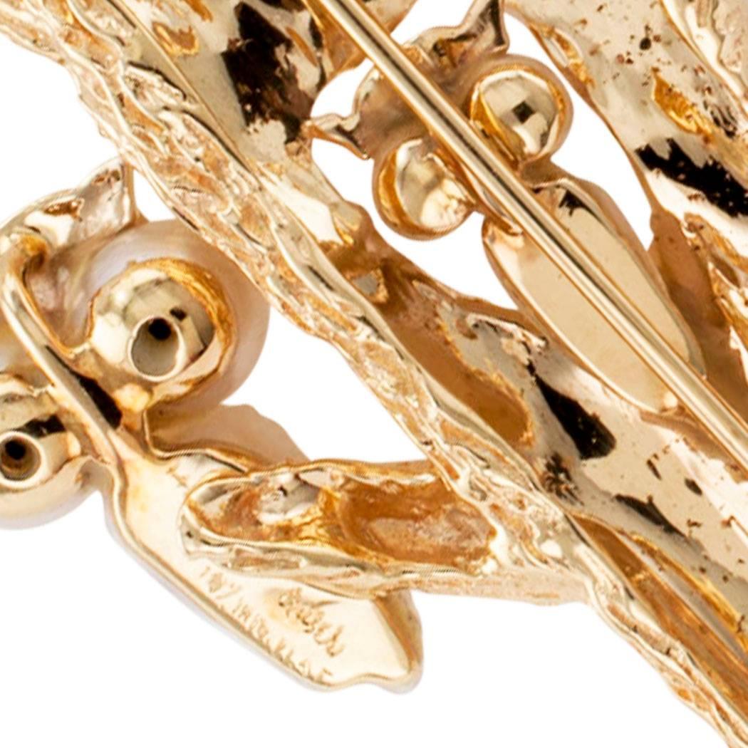 Ruser 1950s Owls Gold Platinum Pearl Diamond Brooch at 1stDibs