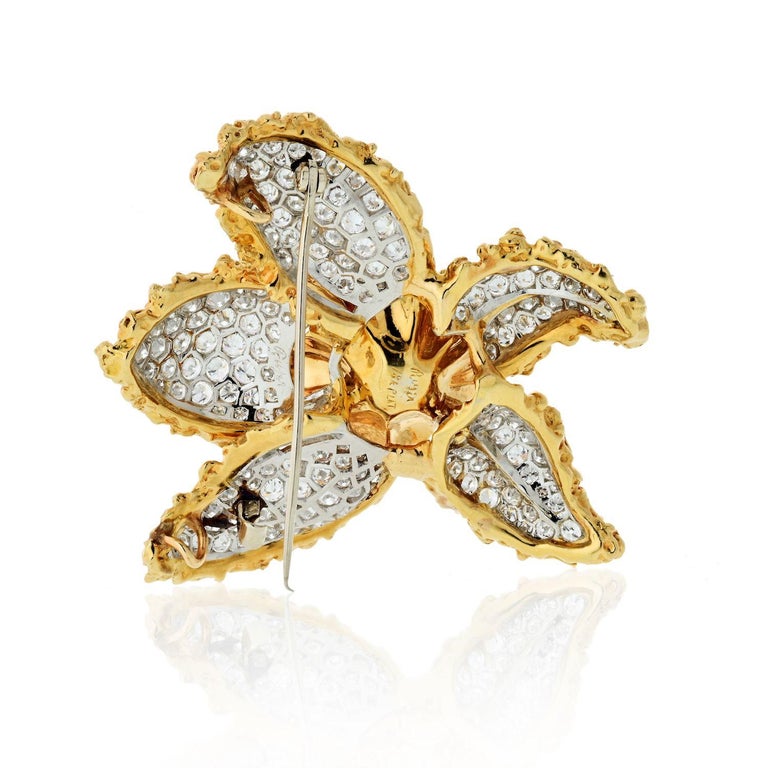 Ruser 1960s 18 Karat Two-Tone Flower with Pave Set Diamond Leaves ...