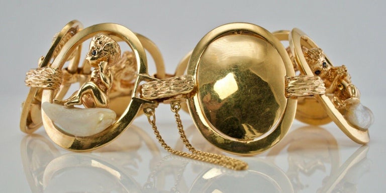 Ruser Baroque Pearl Sapphire Bracelet Angel Cherubs For Sale at 1stDibs