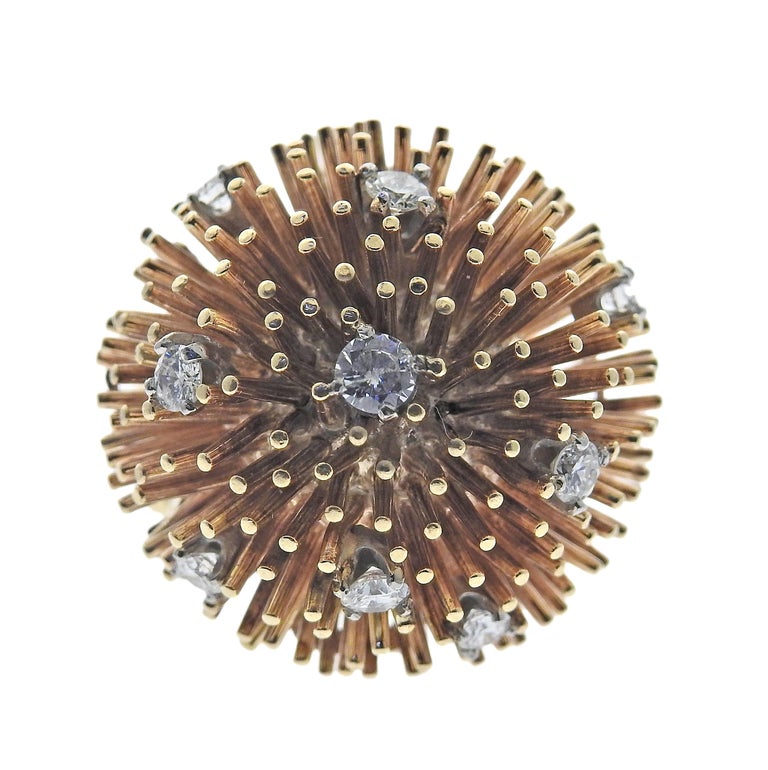 Ruser Retro Gold Diamond Bombe Ring For Sale at 1stDibs