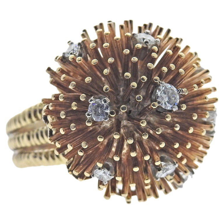 Ruser Retro Gold Diamond Bombe Ring For Sale at 1stDibs