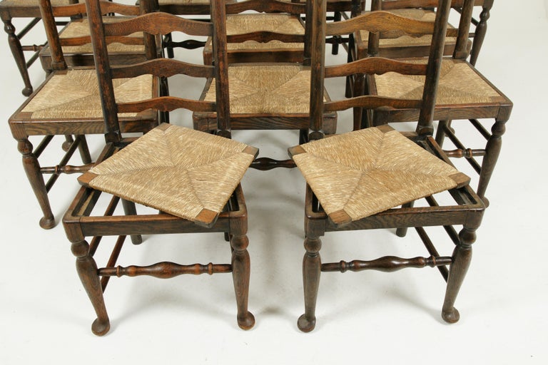 Rush Seat Chairs, Set of 14 Chairs, 12+2 Chairs, 14 Dining Chairs, 1920 ...