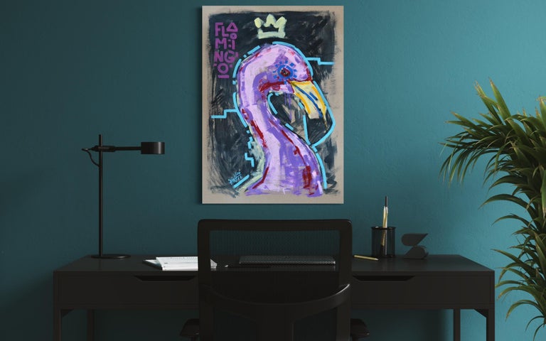 Ruslan Aksenov - Flamingo Cyberpunk Large Painting Original Art at 1stDibs