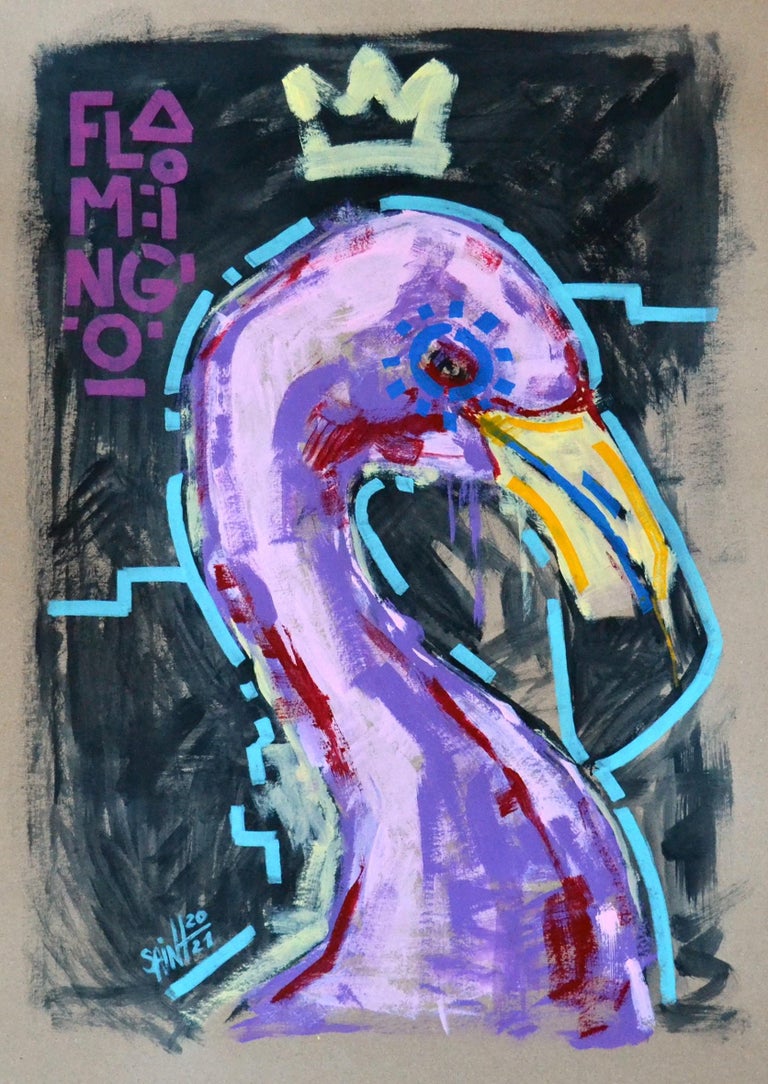 Ruslan Aksenov - Flamingo Cyberpunk Large Painting Original Art at 1stDibs