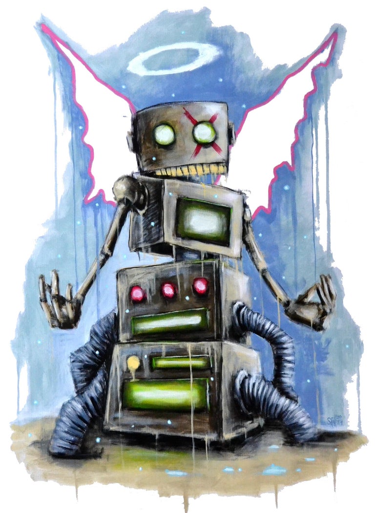 Ruslan Aksenov - Grande peinture d'art d'origine - Robot - Fantôme de ...