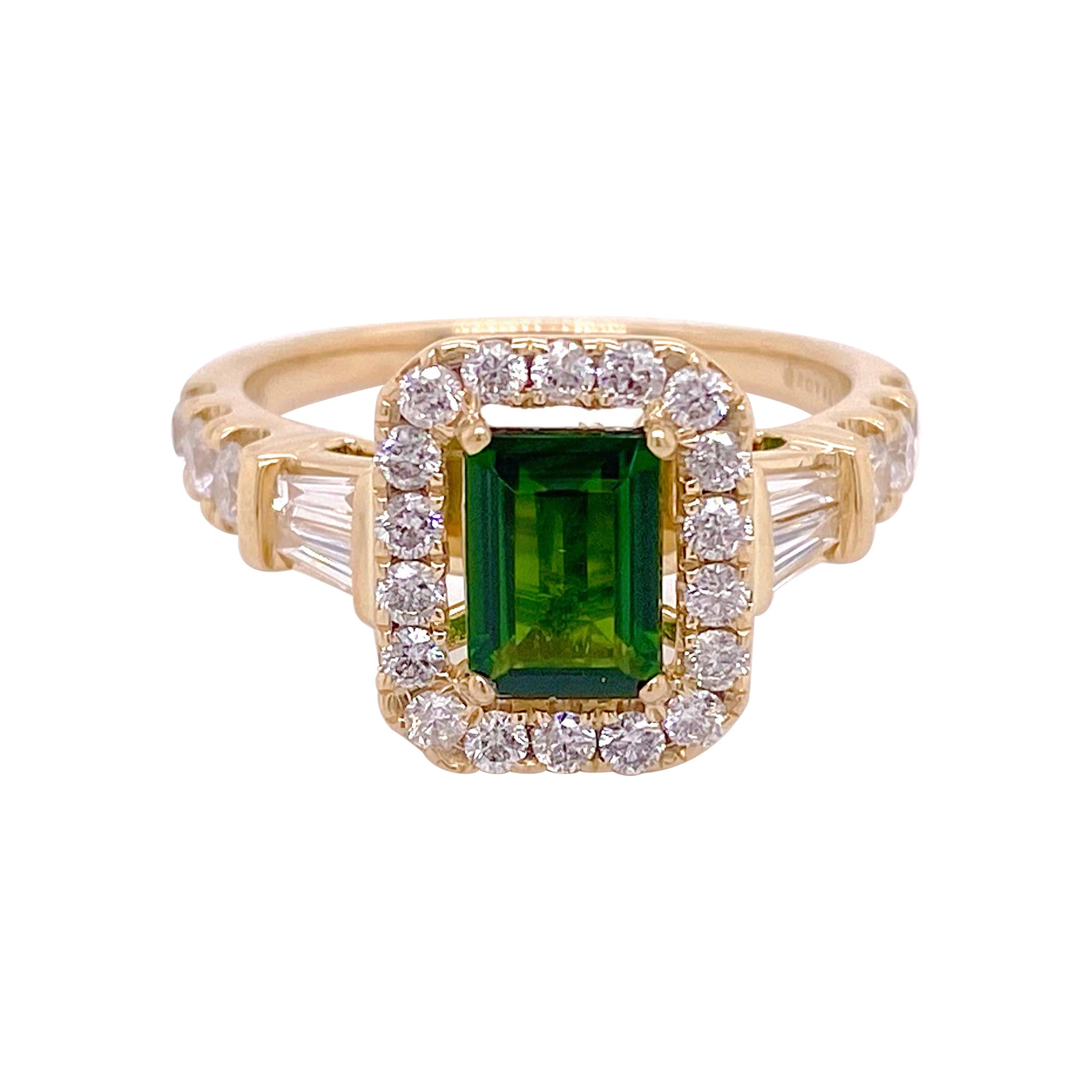 Russalite Diamond Ring Diamond Halo Genuine and Natural Emerald Cut ...