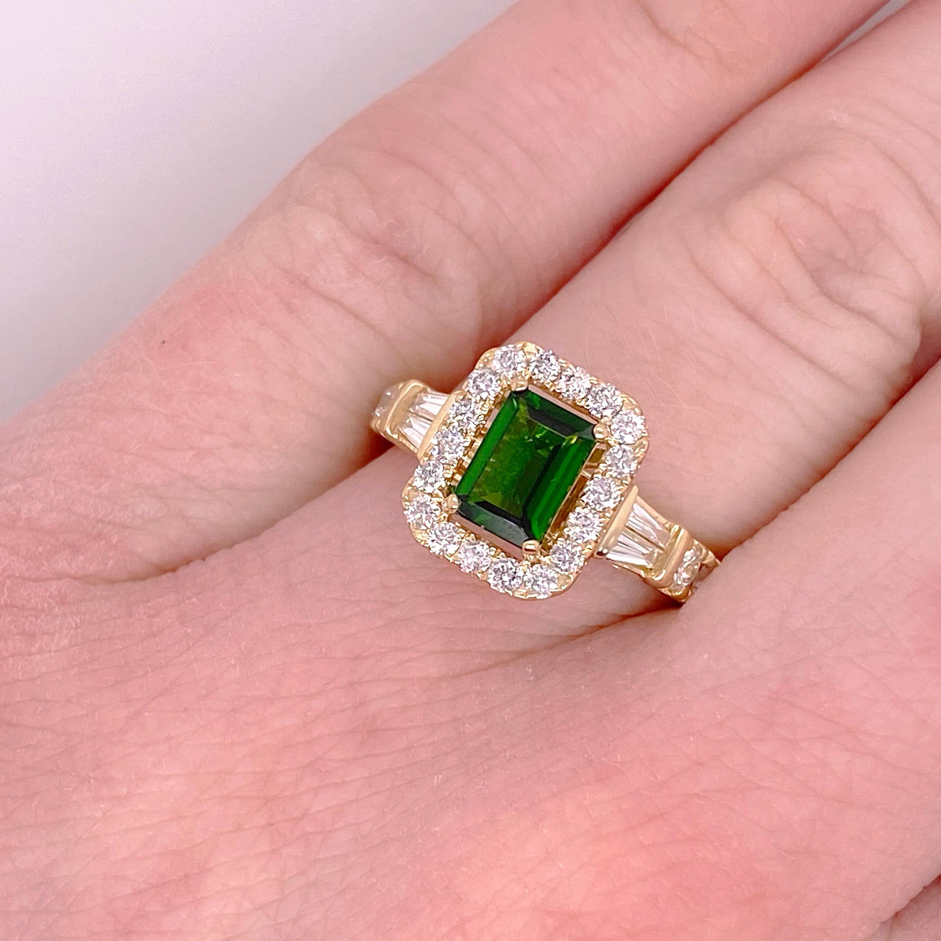 Russalite Diamond Ring Diamond Halo Genuine and Natural Emerald Cut ...