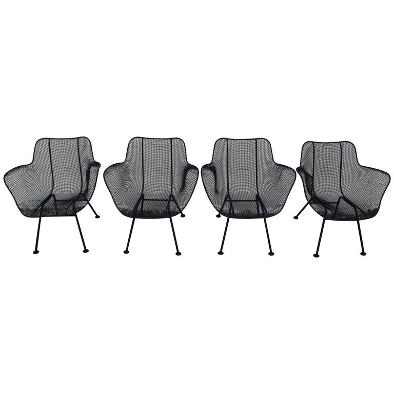 Russell Woodard Sculptura Wire Patio Chairs, Set of 4, Classic Black at ...