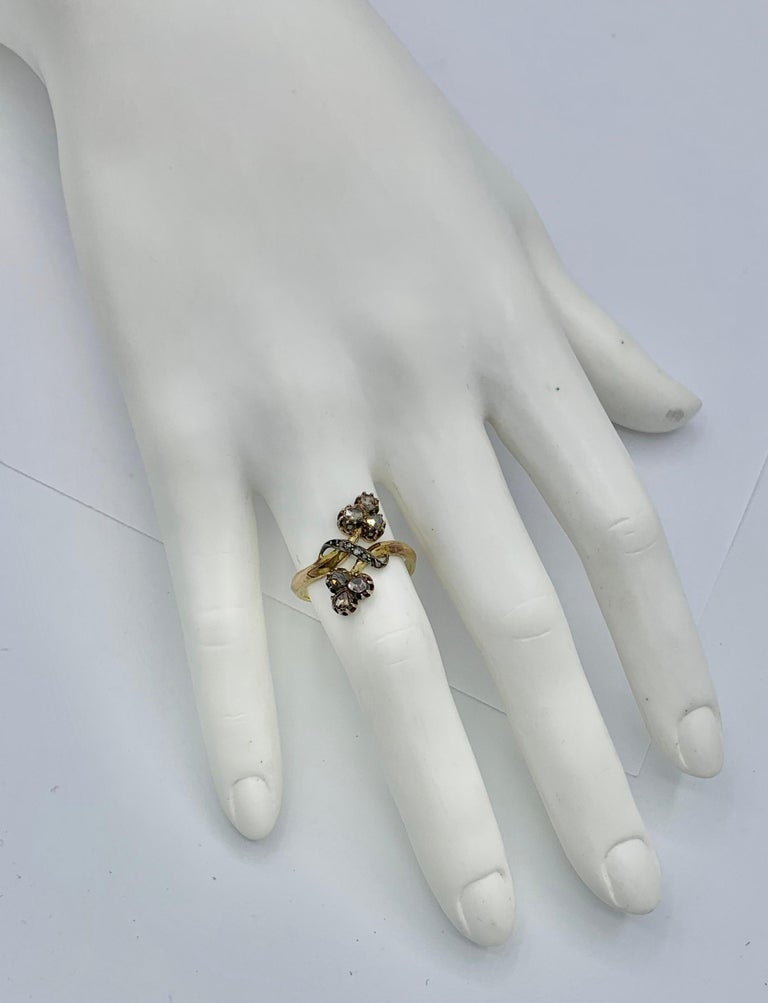 Russian Art Nouveau Rose Cut Diamond Ring Flower Clover 14 Karat Gold ...