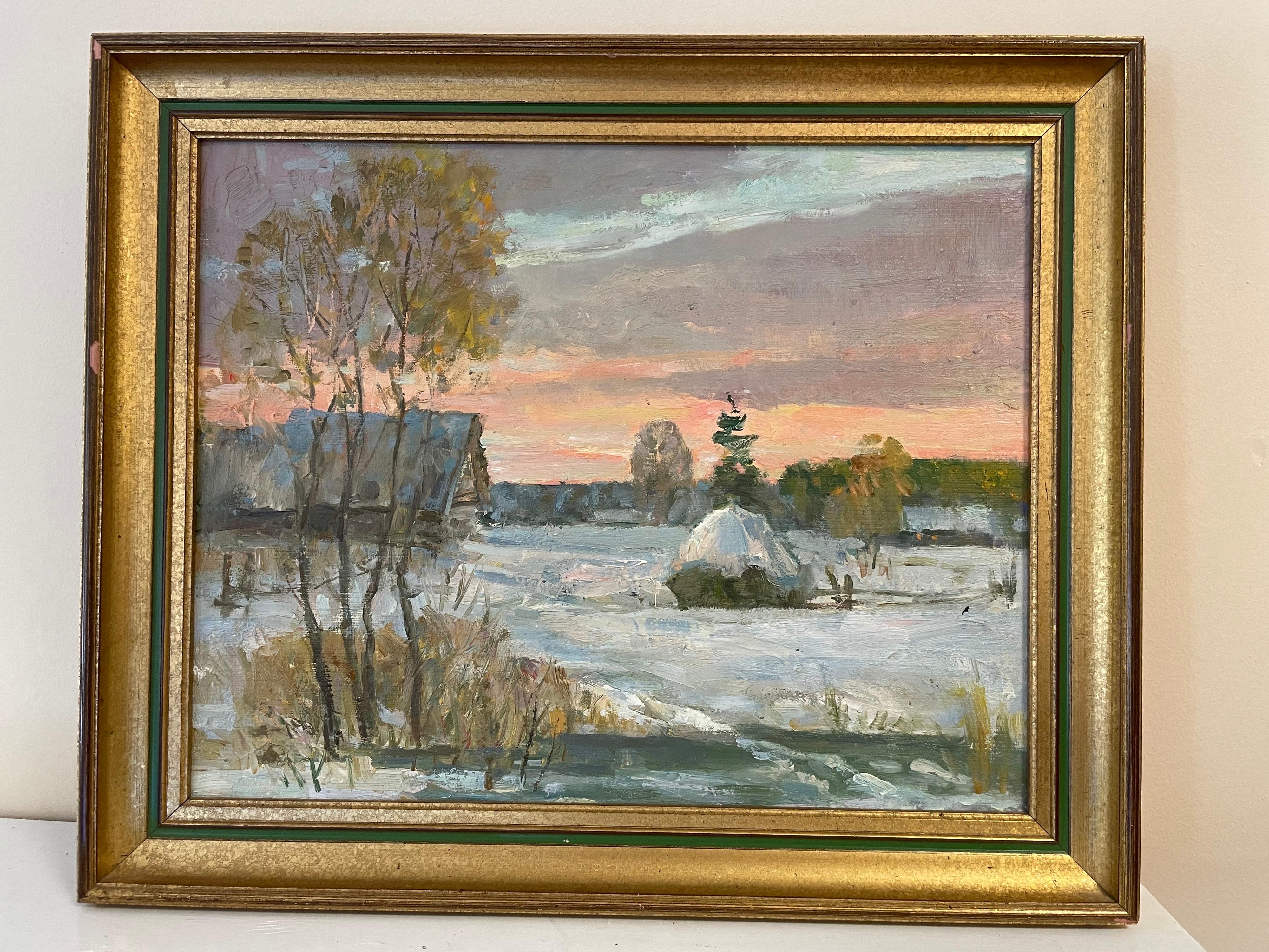 Russian artist - Signed Russian Impressionist Oil Painting Haystacks in ...